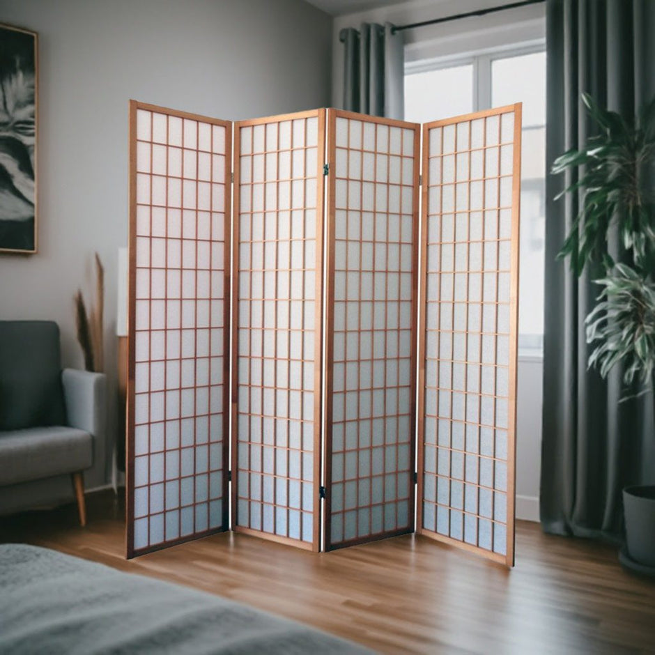 Japans Kamerscherm Naturel 4 Panelen 176x180 cm Hout – Canvasscherm.nl